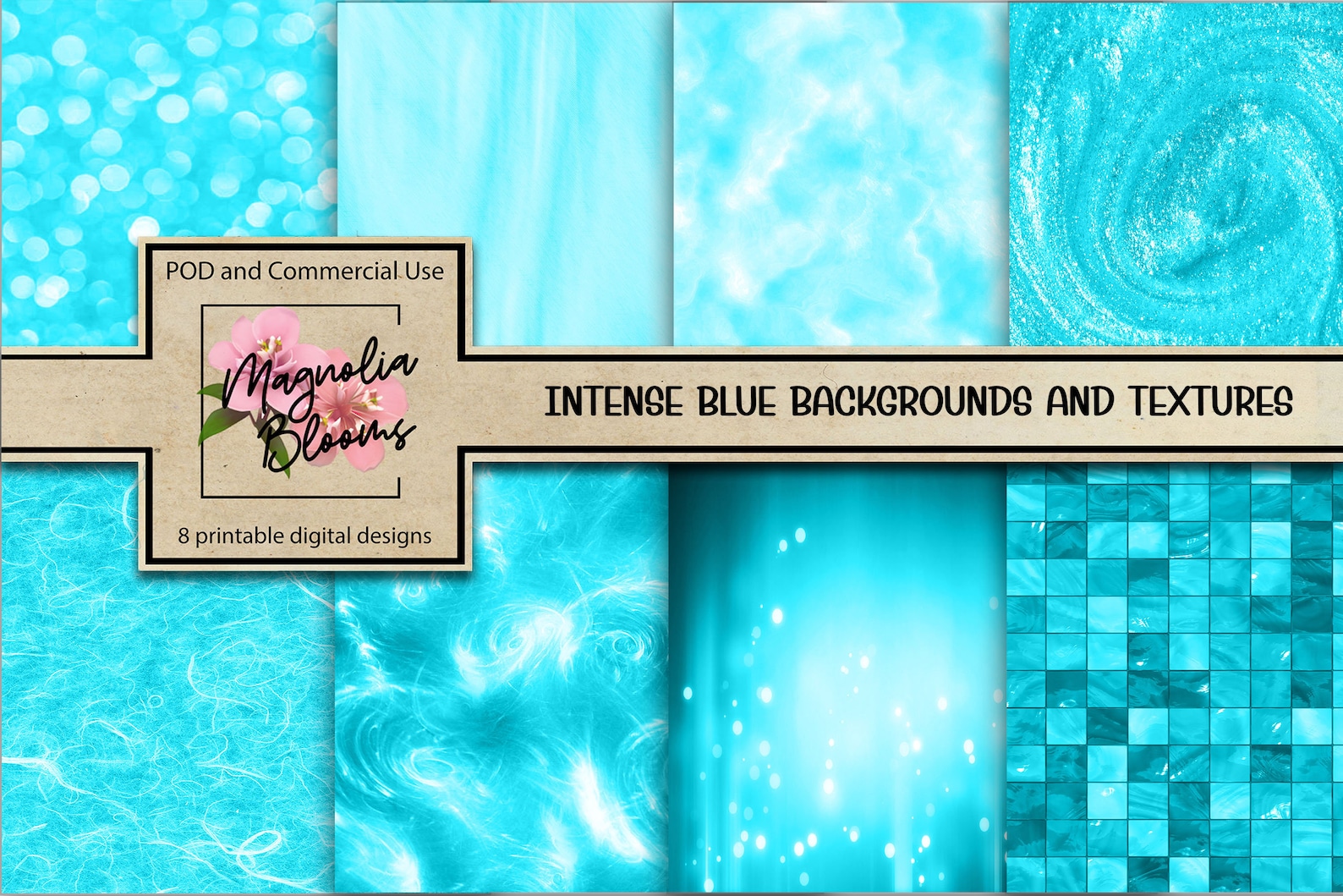 8 Beautiful Intense Blue Digital Backgrounds Sublimation POD INCLUDED ...