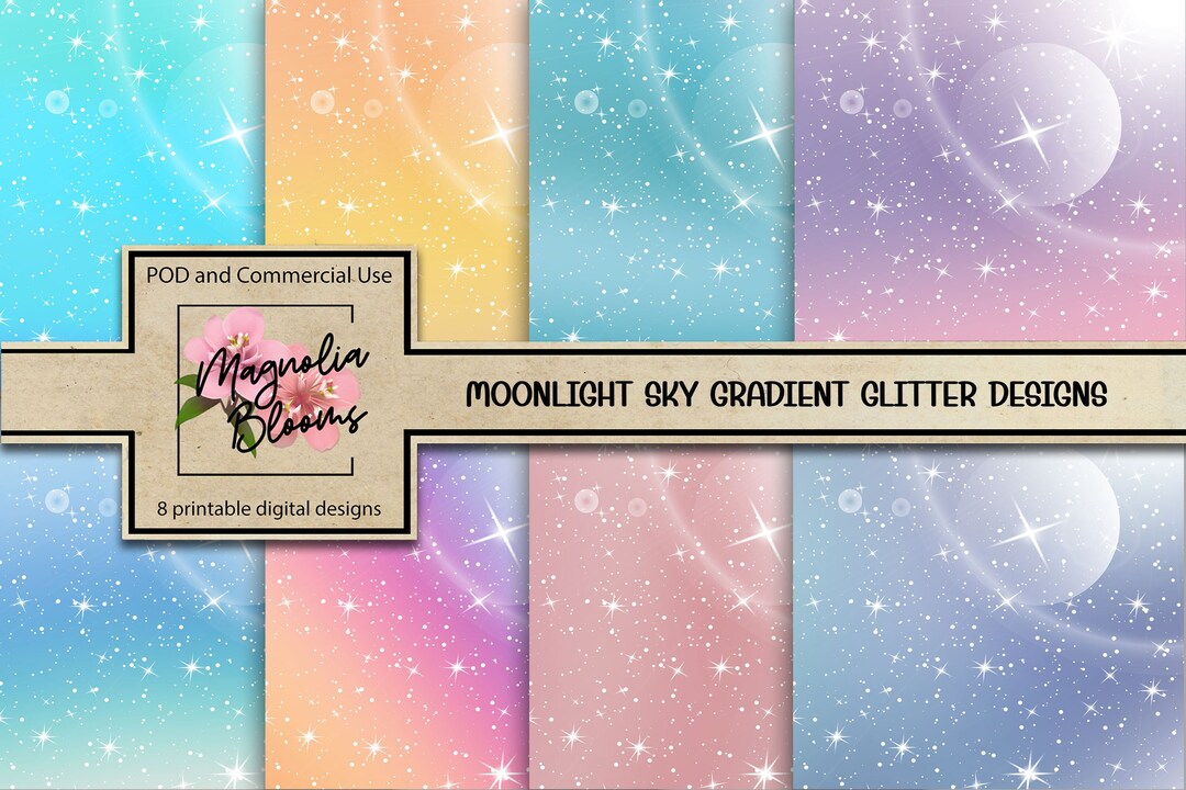 8 Moonlight Sky Gradient Glitter Digital Backgrounds Sublimation POD ...