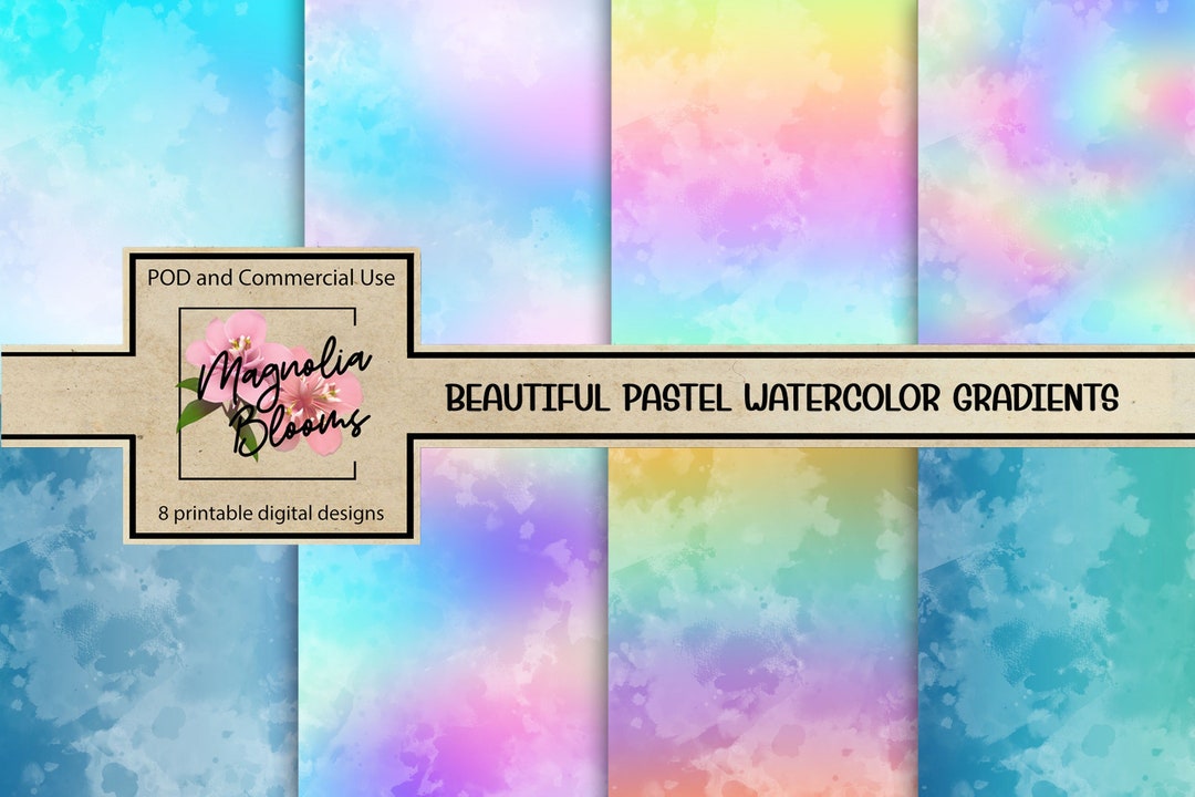 8 Beautiful Pastel Watercolor Gradients Digital Backgrounds Sublimation ...