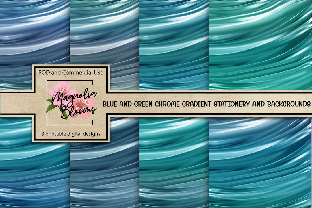 8 Blue and Green Chrome Gradient Digital Backgrounds Sublimation POD ...