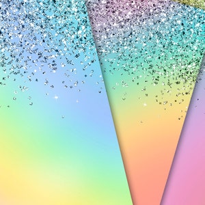 8 Unicorn Rainbow Pastel Glitter Boarder Gradients Digital Backgrounds ...