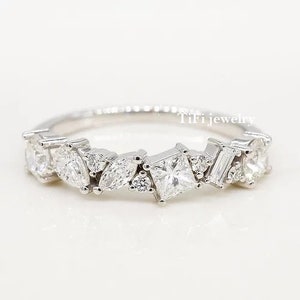 Multi Shape Moissanite Eternity Ring, Multi Shape Eternity Wedding Band ...