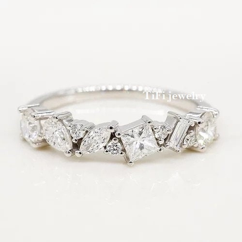 Multi Shape Moissanite Eternity Ring, Multi Shape Eternity Wedding Band ...