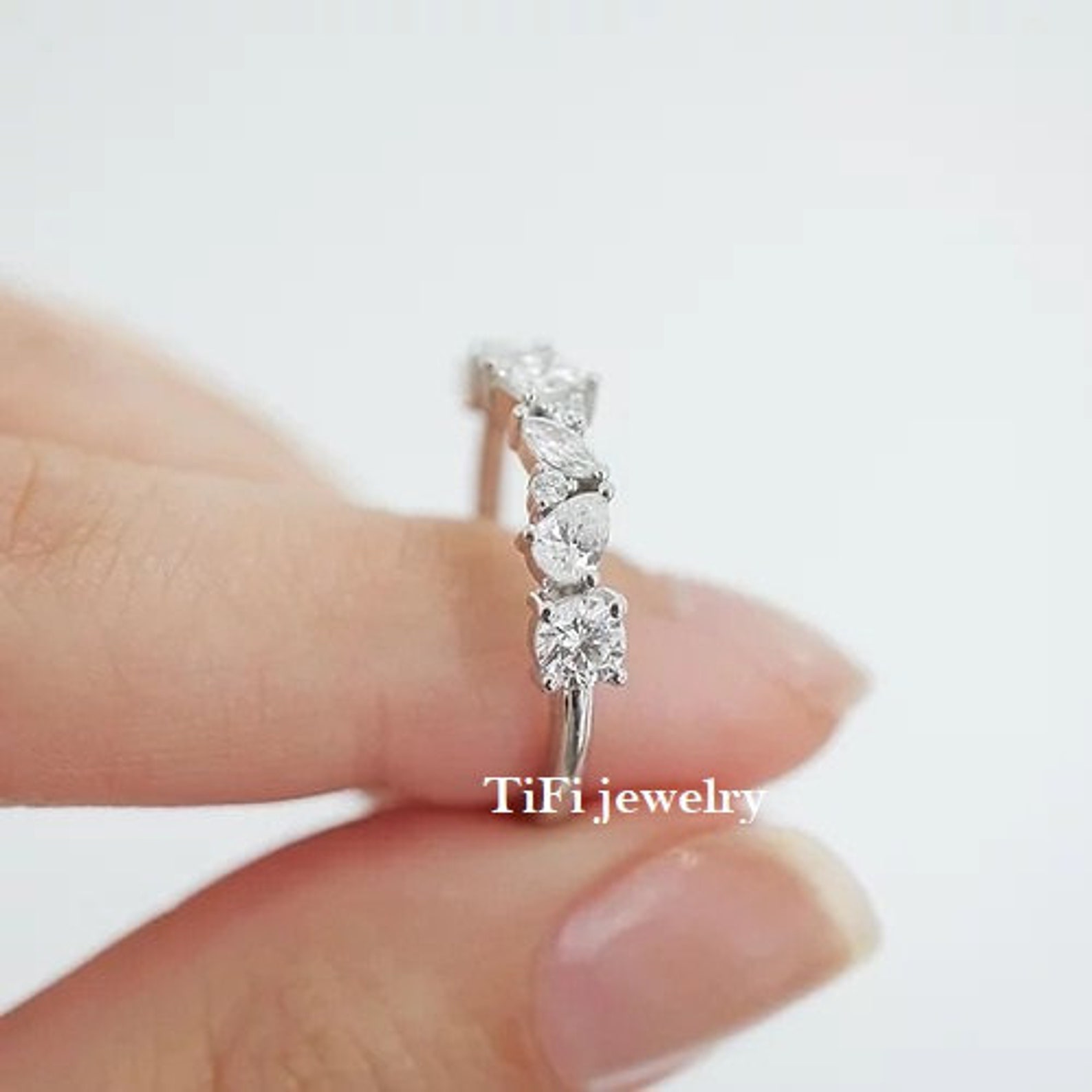 Multi Shape Moissanite Eternity Ring, Multi Shape Eternity Wedding Band ...
