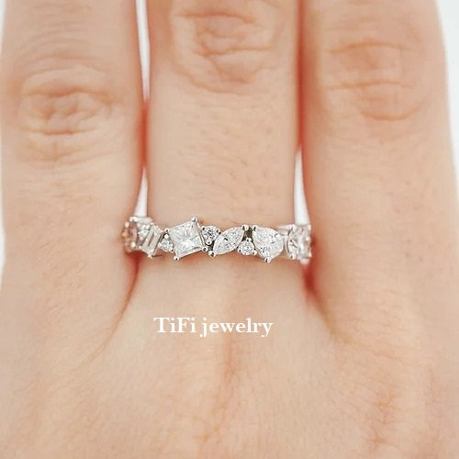 Multi Shape Moissanite Eternity Ring, Multi Shape Eternity Wedding Band ...