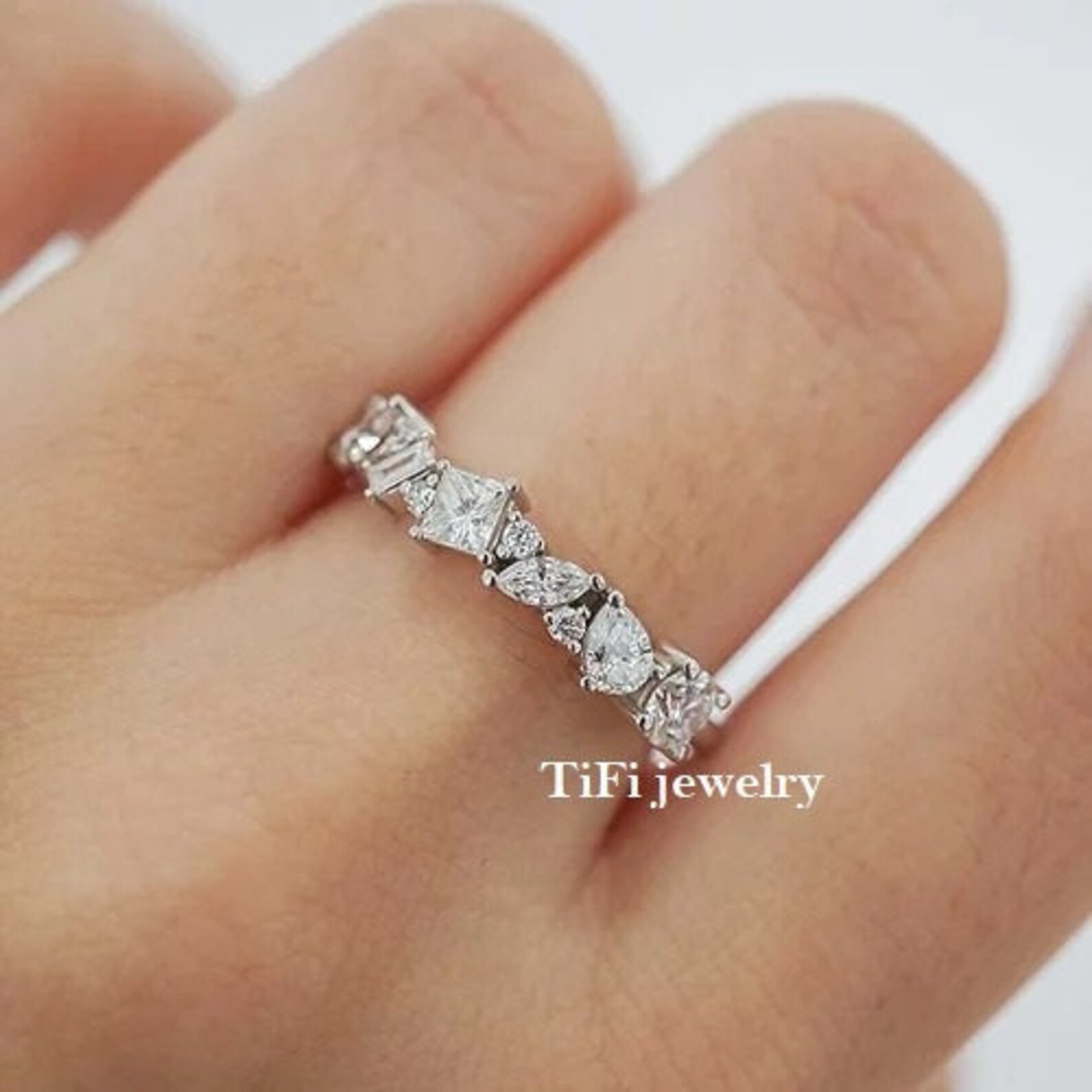 Multi Shape Moissanite Eternity Ring, Multi Shape Eternity Wedding Band ...