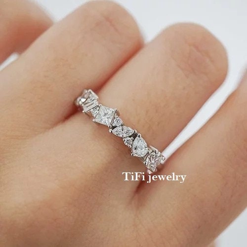 Multi Shape Moissanite Eternity Ring, Multi Shape Eternity Wedding Band ...