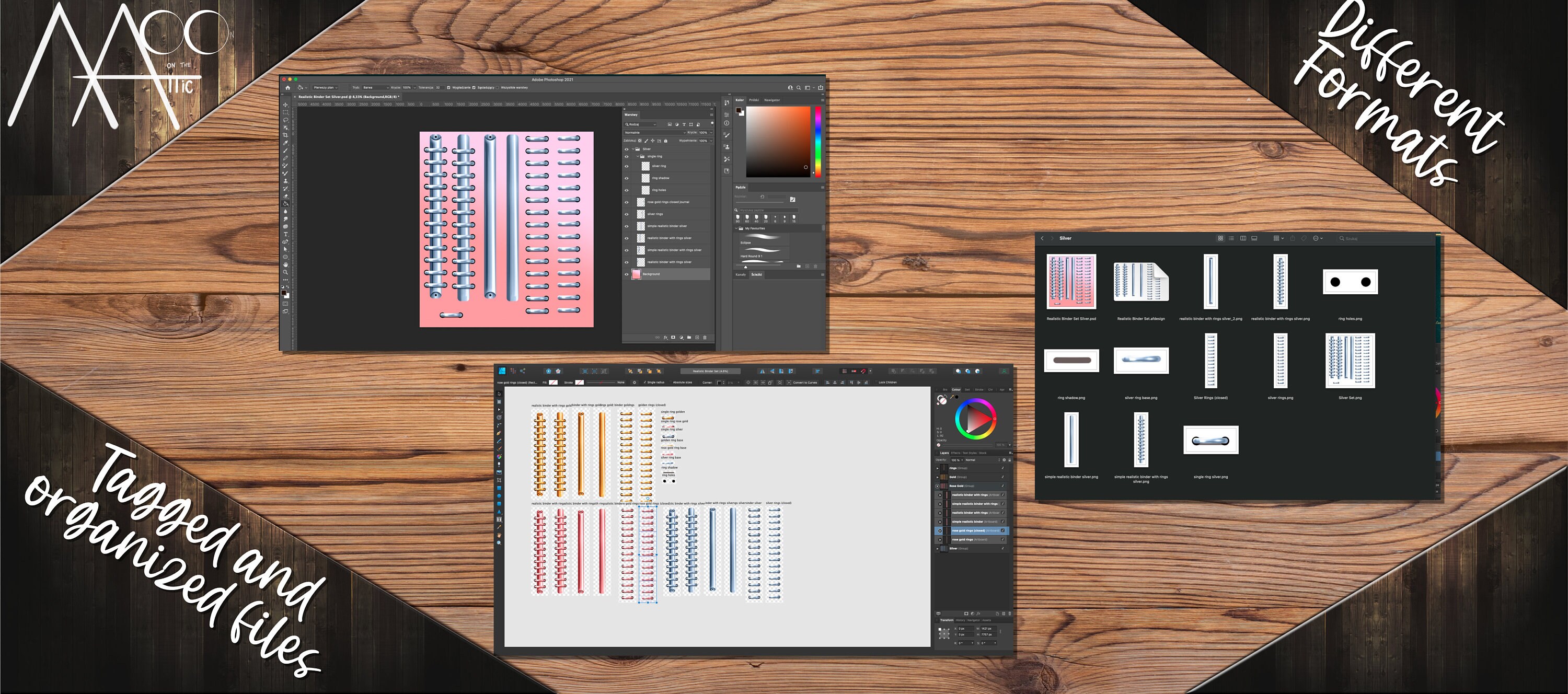 Realistic Silver Binder Set Ideal for Your Digital Journal - Etsy