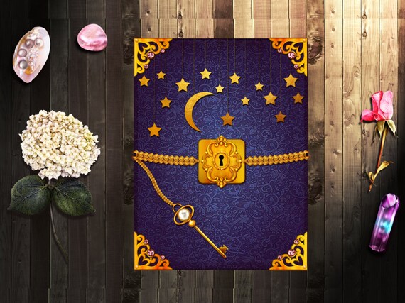 Moon and Stars Digital Vintage Journal Covers - Etsy