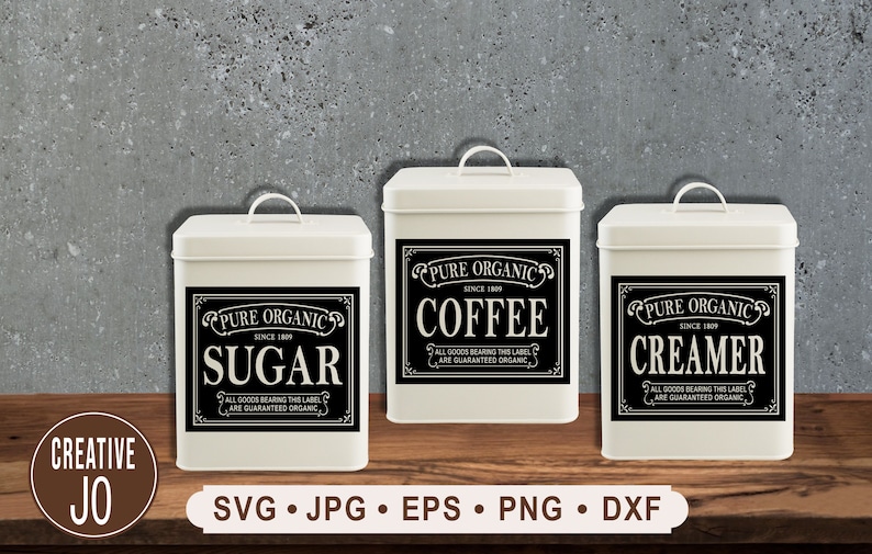 Kitchen Label Svg (6 Designs), Kitchen Label Svg, Coffee Sugar Creamer ...