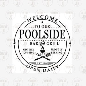 Pool Side Bar and Grill Sign SVG, Poolside Sign SVG, Bar and Grill SVG ...