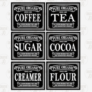 Kitchen Label Svg (6 Designs), Kitchen Label Svg, Coffee Sugar Creamer ...