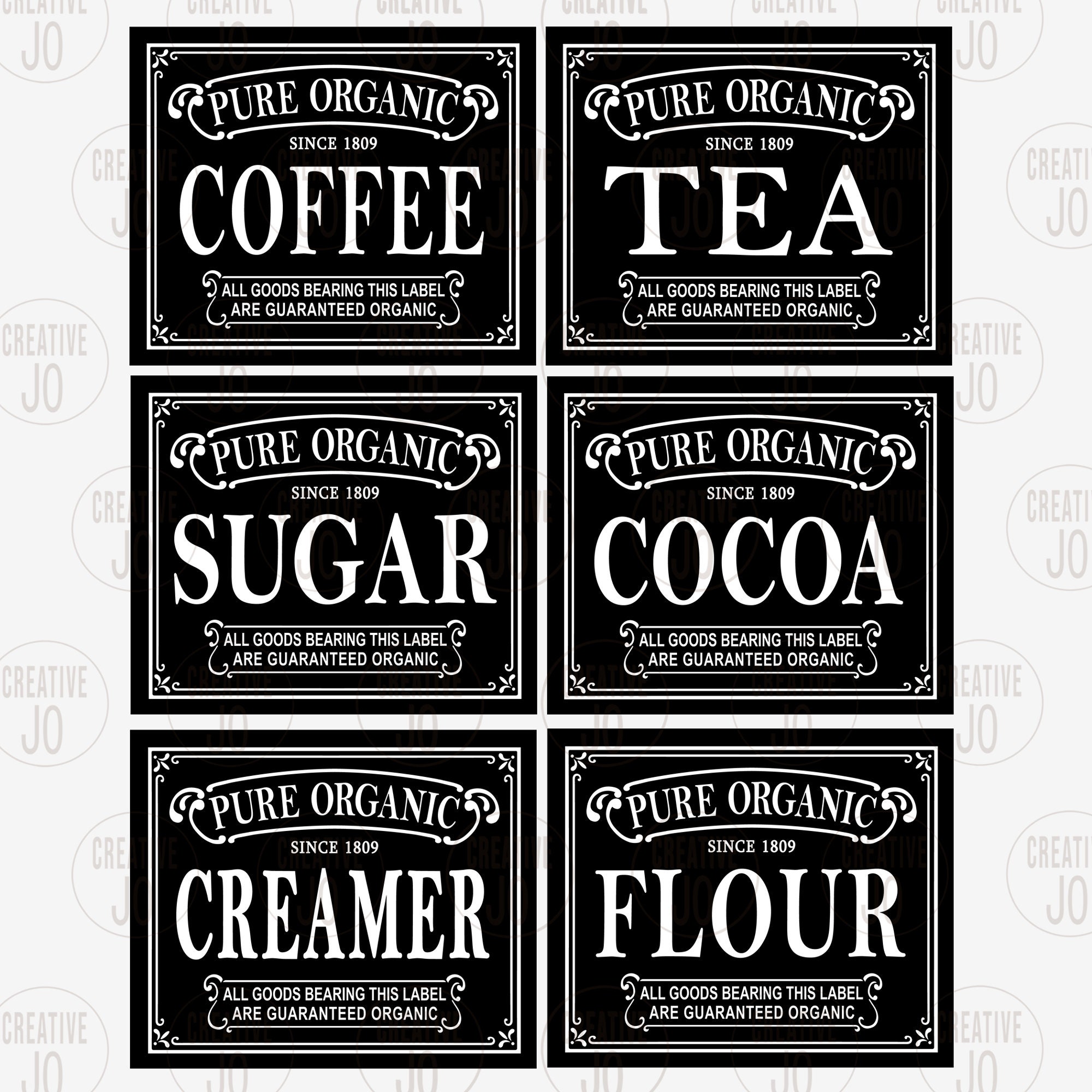 Kitchen Label Svg (6 Designs), Kitchen Label Svg, Coffee Sugar Creamer ...
