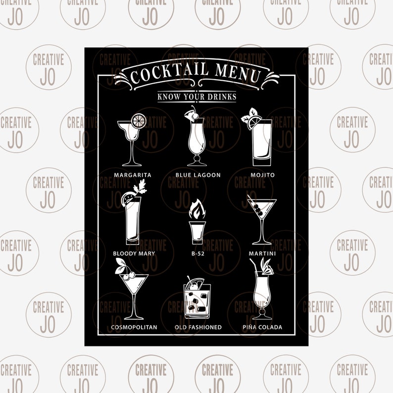 Cocktail Menu Sign SVG Vintage Know Your Drinks Sign SVG - Etsy