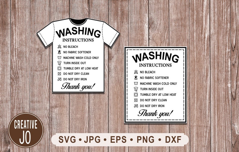 Washing Instructions SVG 2 Designs, Re-sizable T-shirt Care Card SVG ...
