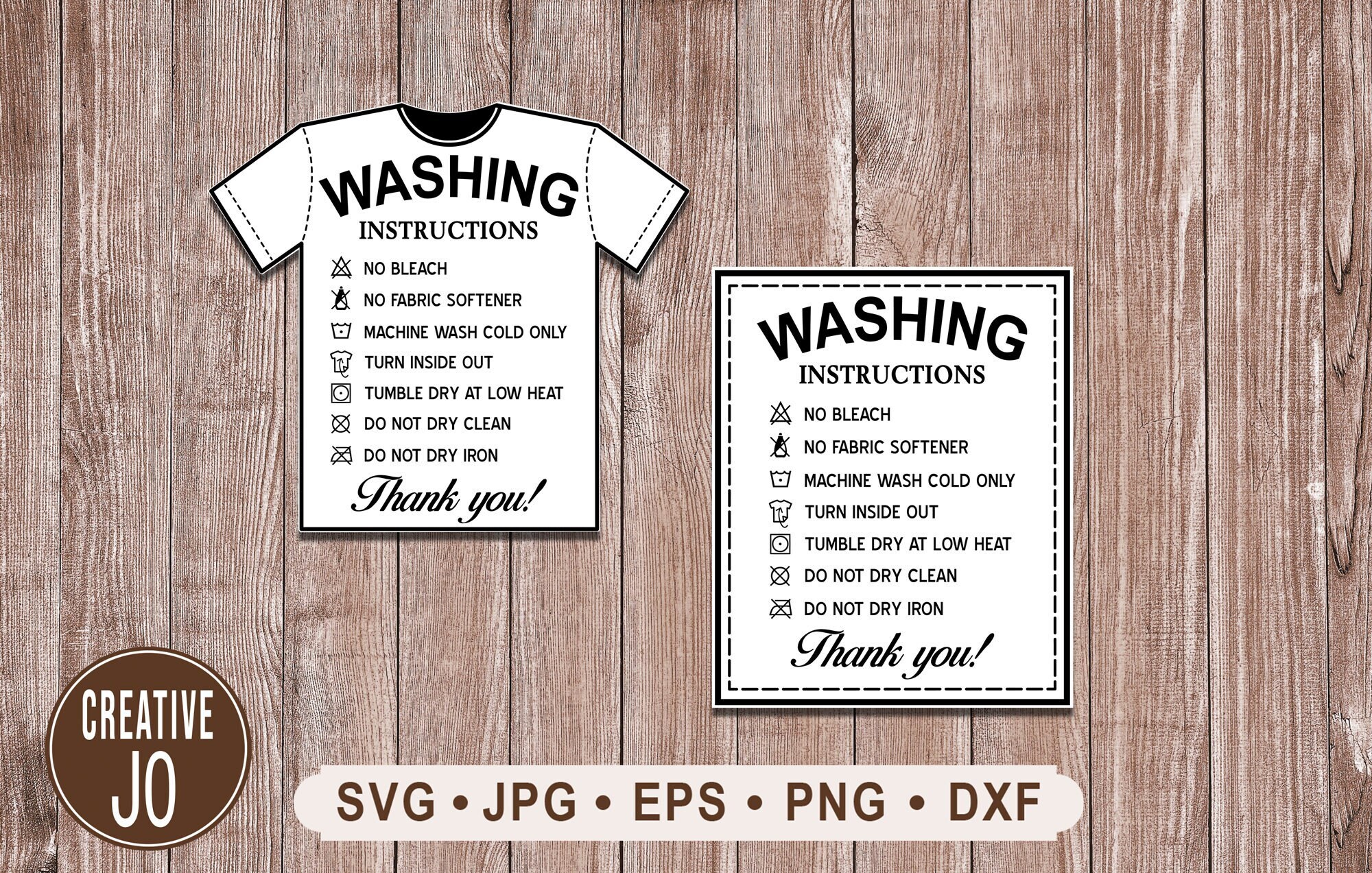Washing Instructions SVG 2 Designs, Re-sizable T-shirt Care Card SVG ...