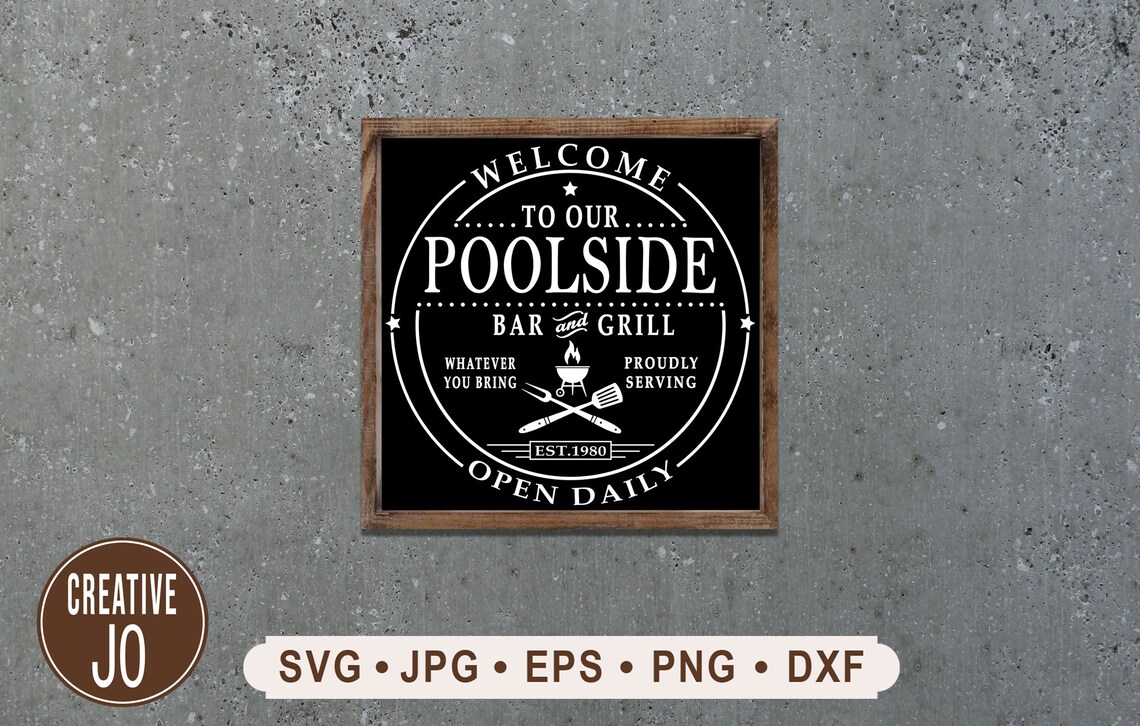 Pool Side Bar and Grill Sign SVG, Poolside Sign SVG, Bar and Grill SVG ...