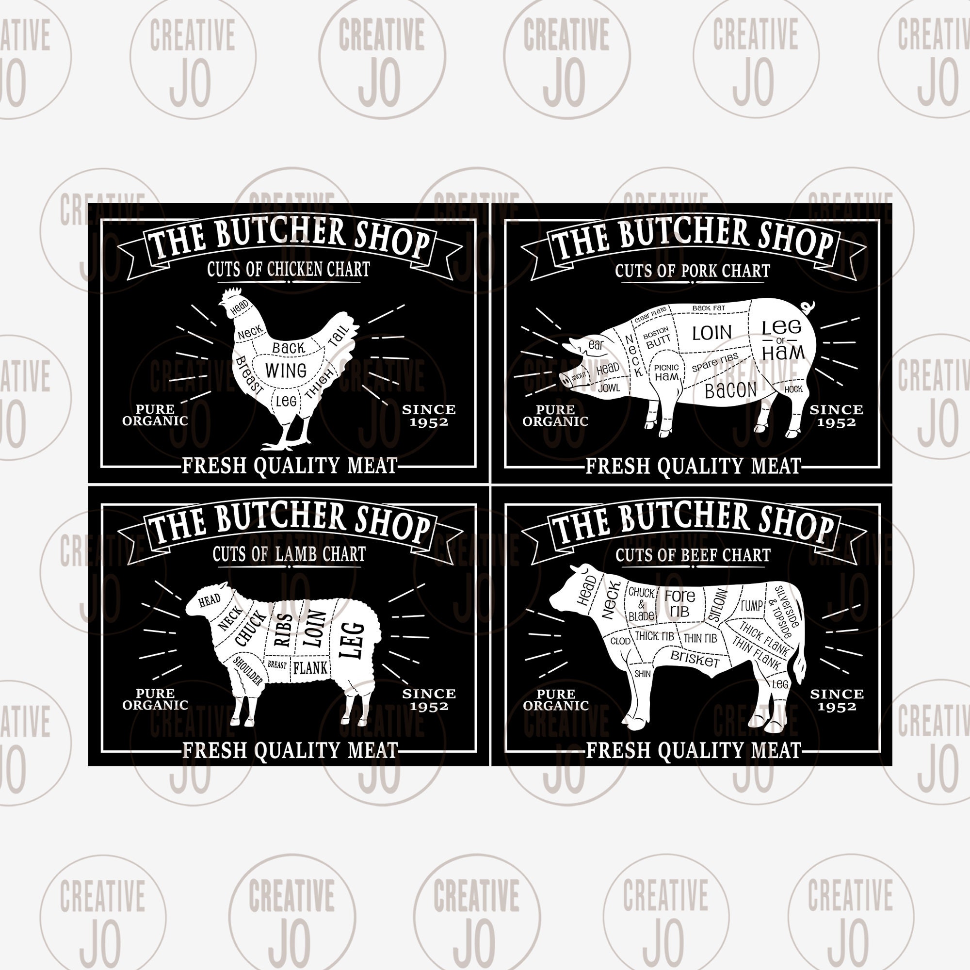 Butcher's Guide SVG 4 Designs Kitchen Sign SVG - Etsy