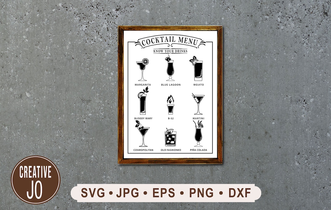 Cocktail Menu Sign SVG, Vintage Know Your Drinks Sign SVG, Cocktail ...