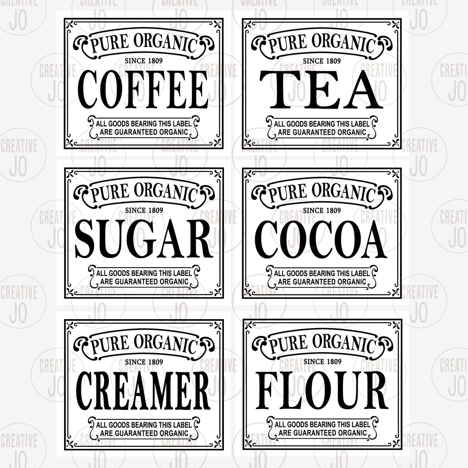 Kitchen Label Svg (6 Designs), Kitchen Label Svg, Coffee Sugar Creamer ...