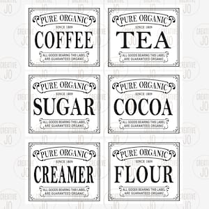 Kitchen Label Svg 6 Designs, Kitchen Label Svg, Coffee Sugar Creamer ...