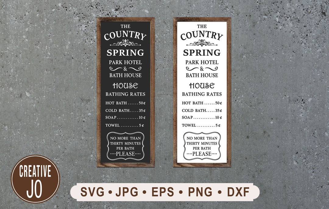 Country Spring Park Hotel Sign SVG, Vintage Bathroom Sign,park Hotel ...