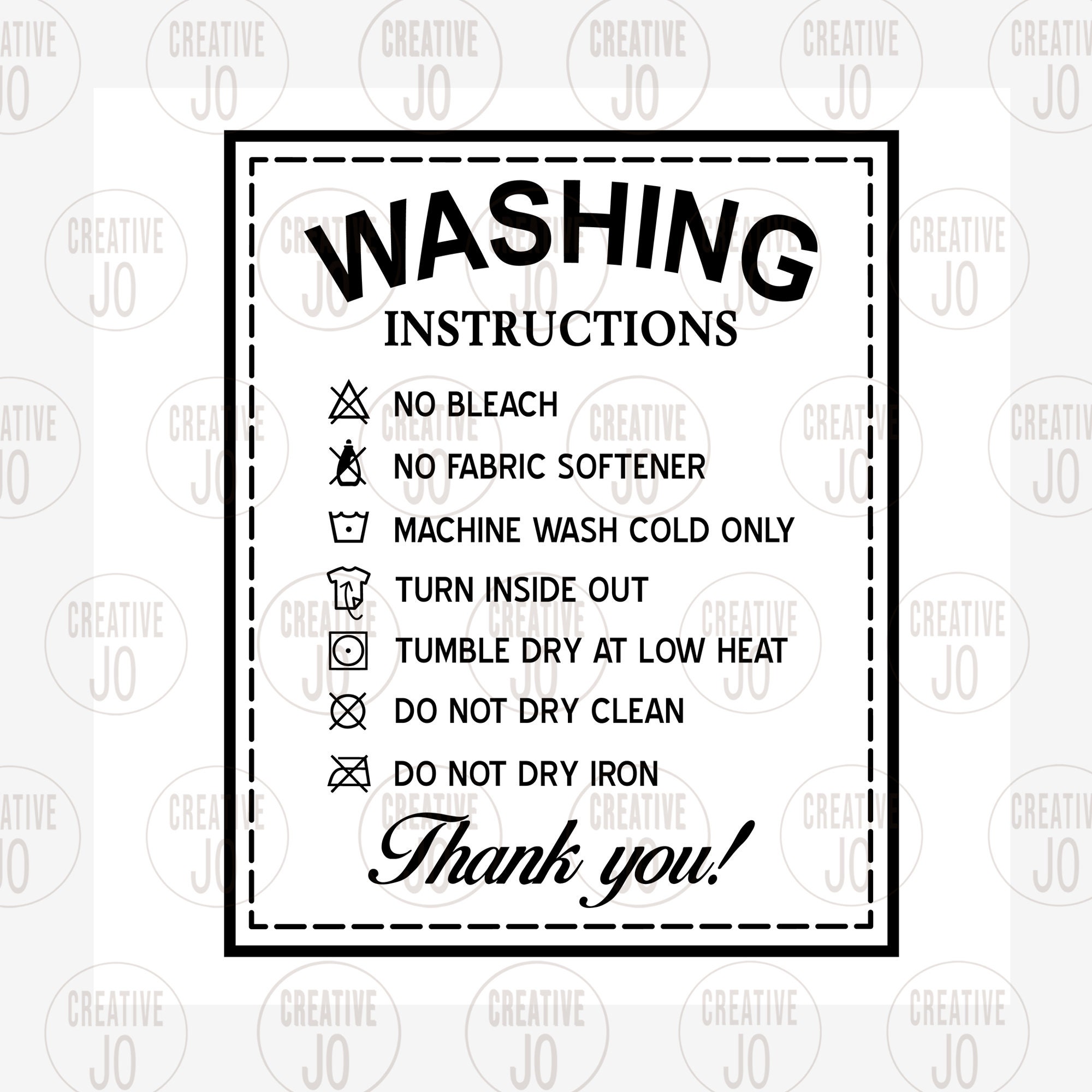 Washing Instructions SVG 2 Designs, Re-sizable T-shirt Care Card SVG ...