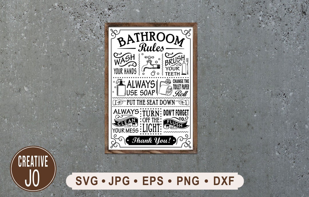 Bathroom Rules Sign SVG, Vintage Bathroom Sign, Bathroom Graphics ...