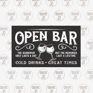 Open Bar Sign Svg, Vintage Bar and Lounge Sign Svg, Cold Drinks Great ...