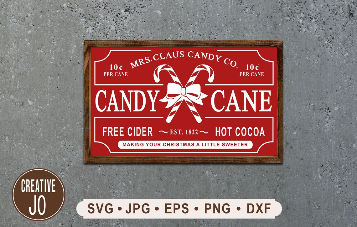 Candy Cane Sign SVG Vintage Christmas SVG Printable File - Etsy