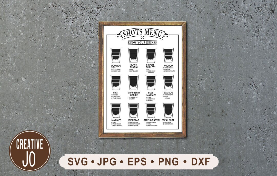 Shots Menu Sign SVG, Vintage Know Your Drinks Sign SVG, Drinks Menu ...