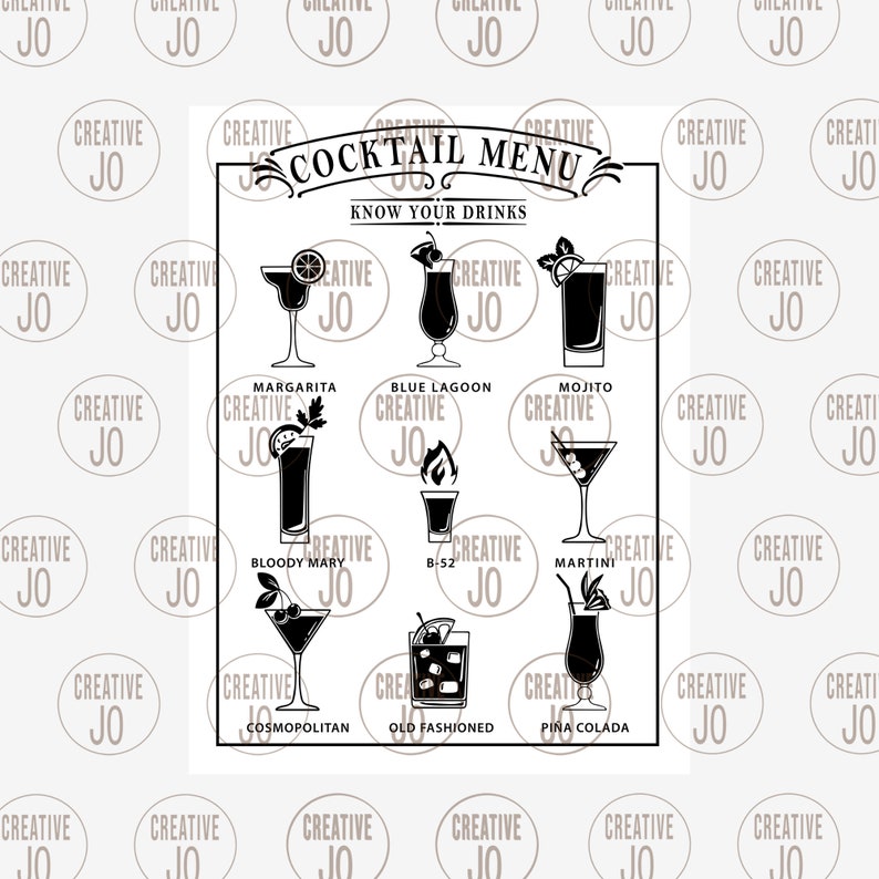 Cocktail Menu Sign SVG, Vintage Know Your Drinks Sign SVG, Cocktail ...