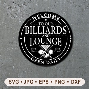 Billiards and Lounge Sign SVG, Gamer Sign SVG, Billiard Room Printable ...