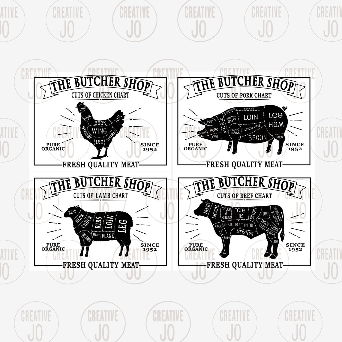 Butcher's Guide SVG (4 Designs), Kitchen Sign SVG, Butcher's Cut Chart ...