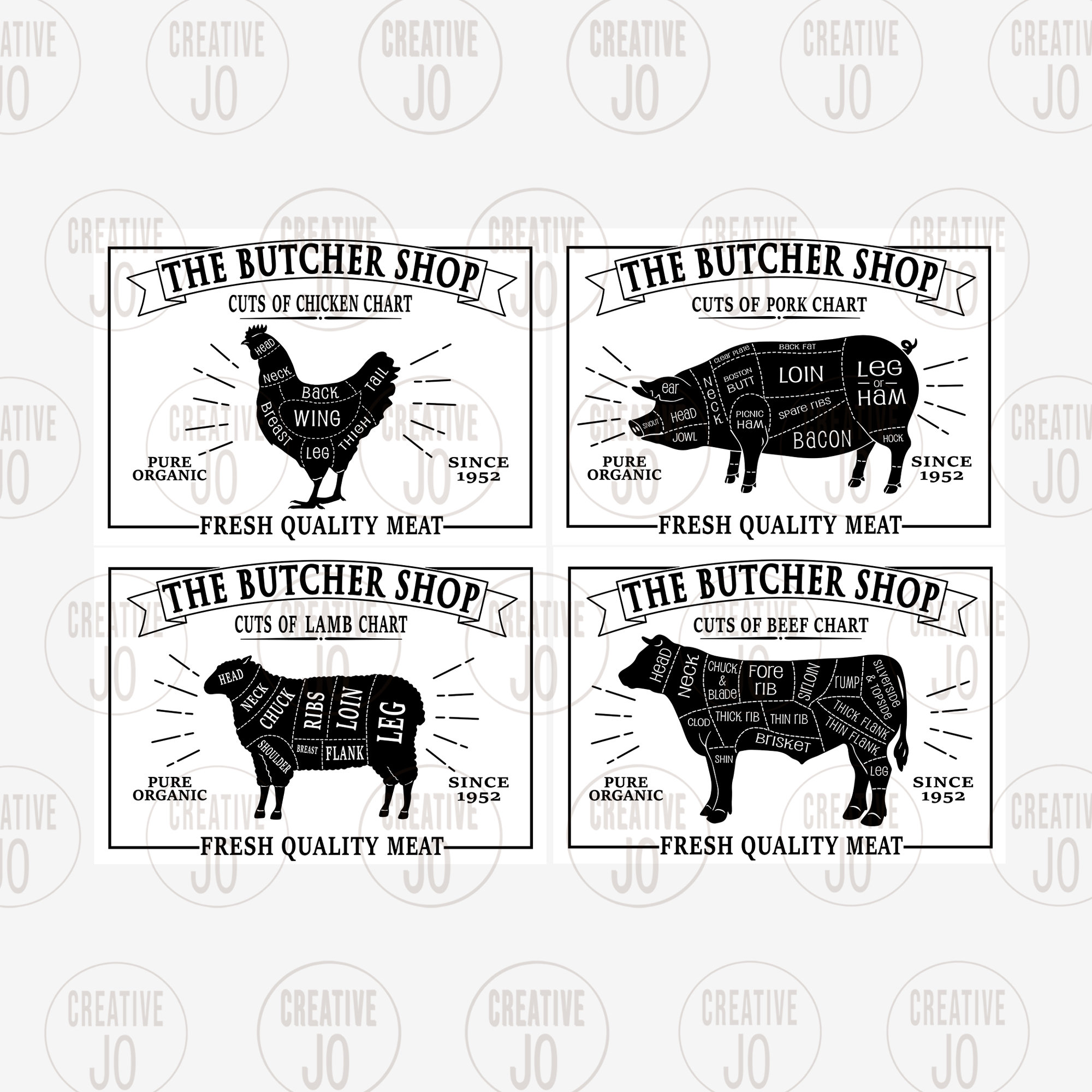 Butcher's Guide SVG 4 Designs Kitchen Sign SVG - Etsy