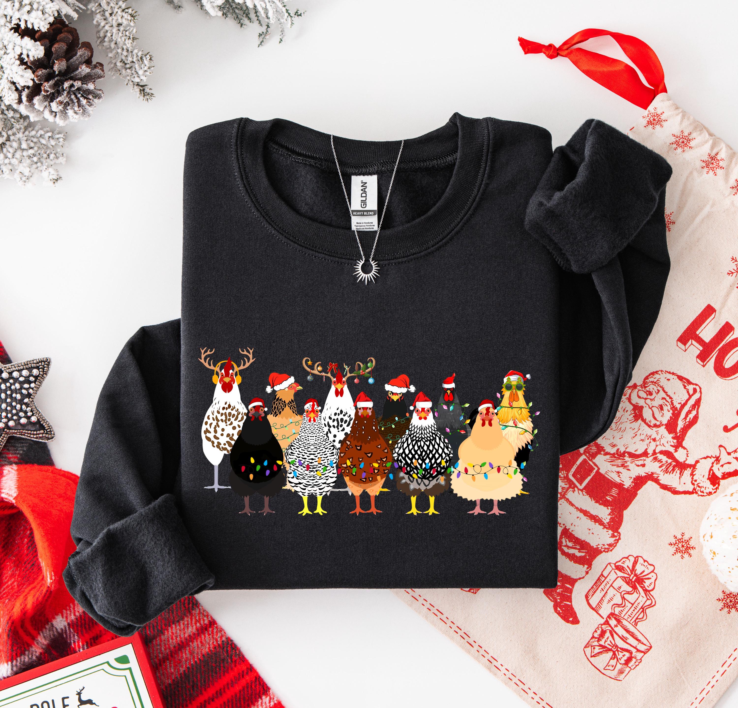 Сute Christmas Chickens Sweatshirt, Christmas Farm Animals Sweatshirt ...