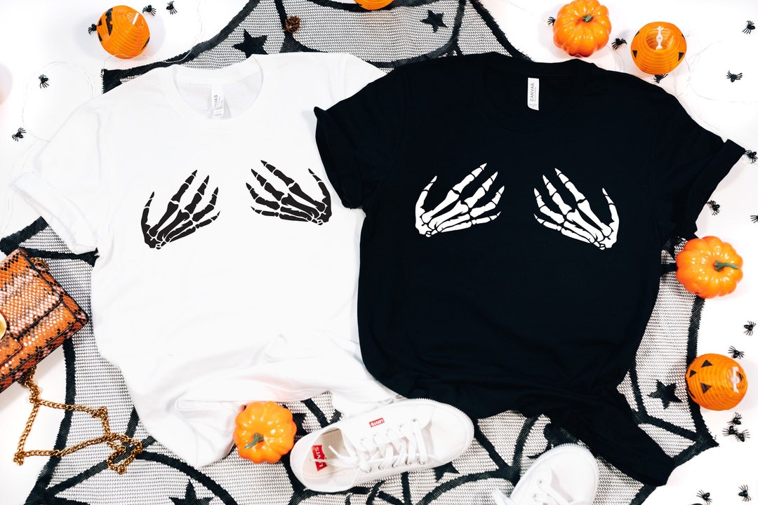 Skeleton Hand Bra Shirt: Funny Halloween Tee - Etsy