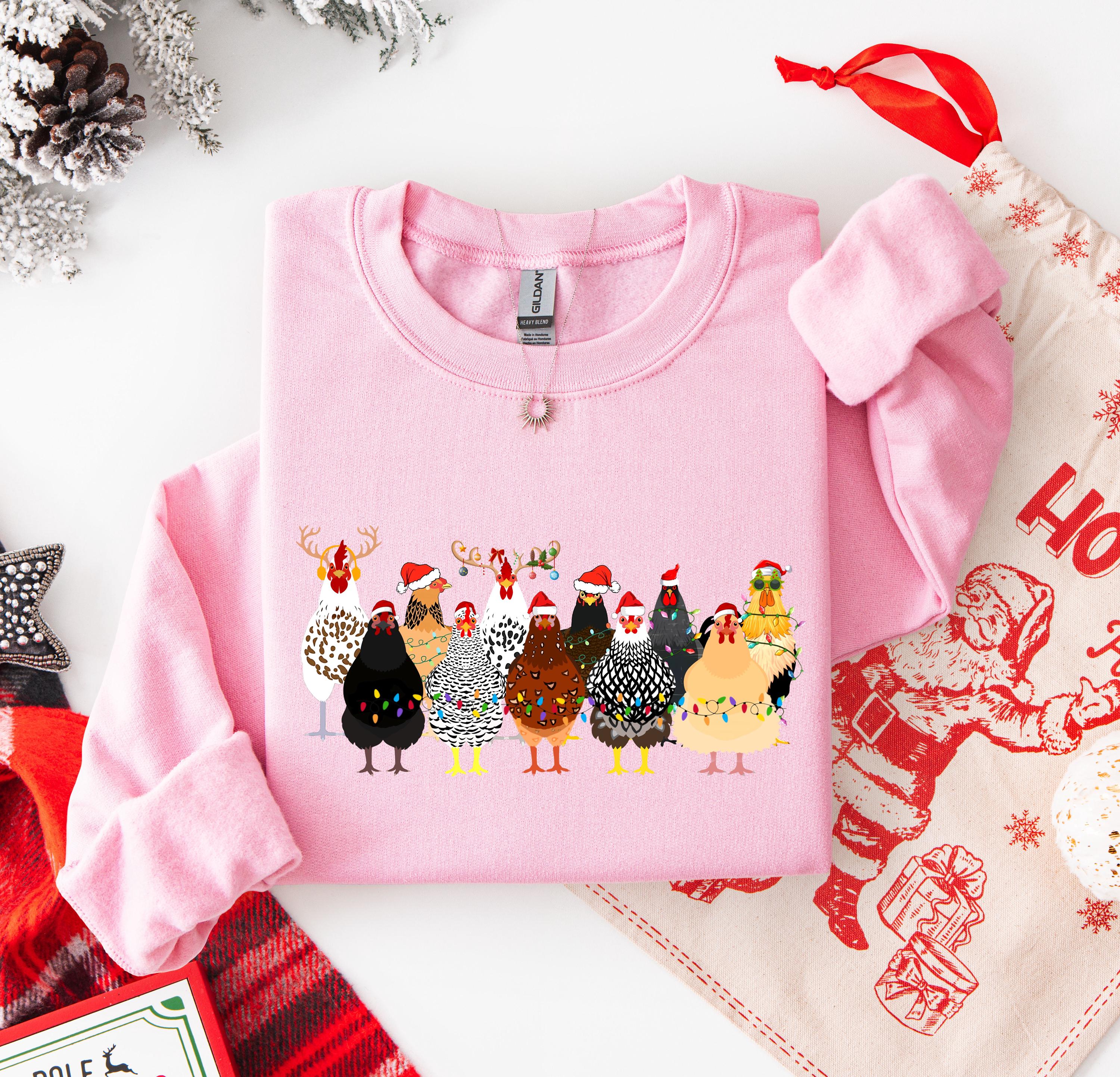 Сute Christmas Chickens Sweatshirt, Christmas Farm Animals Sweatshirt ...