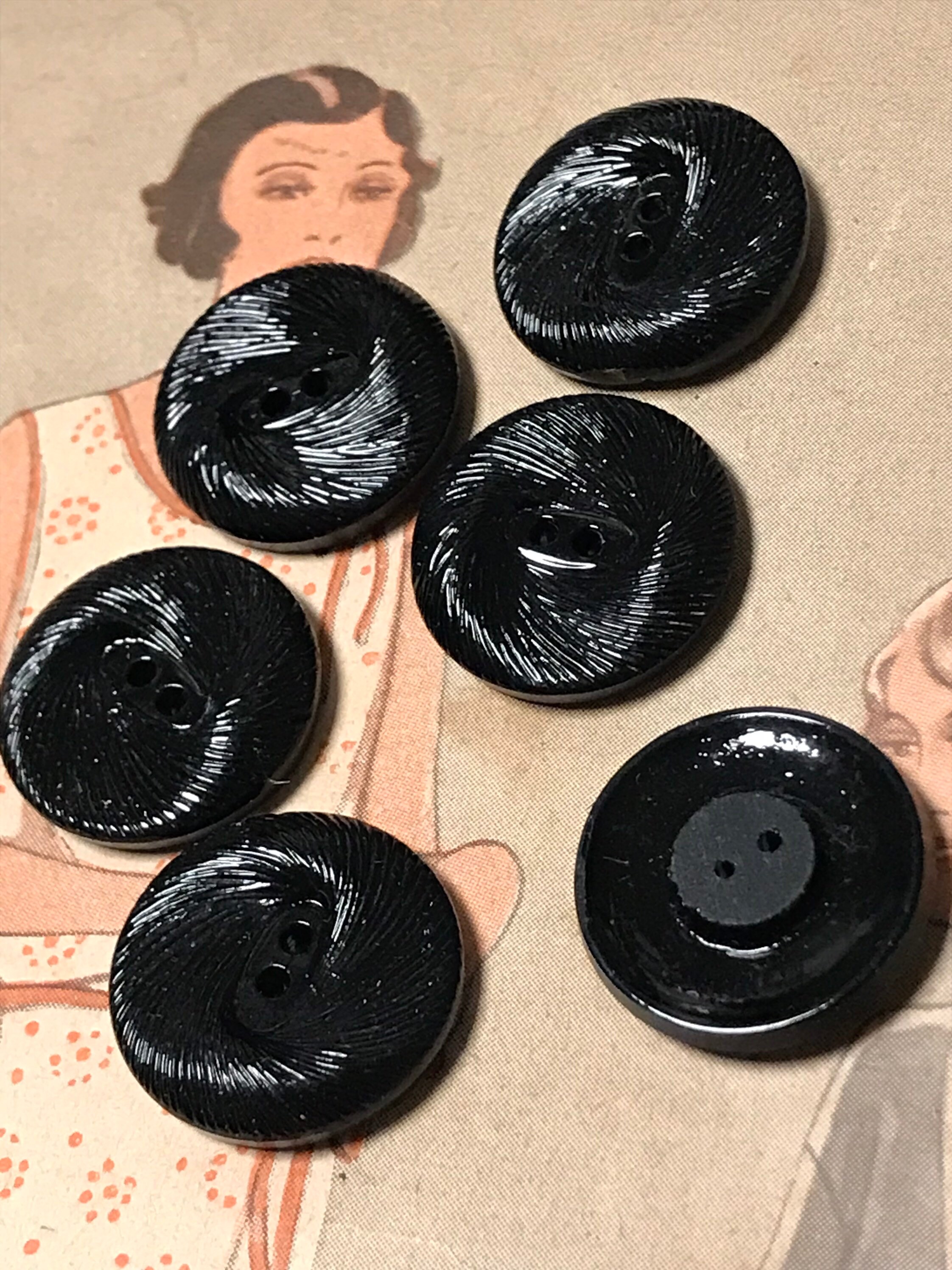 6 Old Vintage Black Glass Buttons Vintage Glass Buttons 22 Mm - Etsy