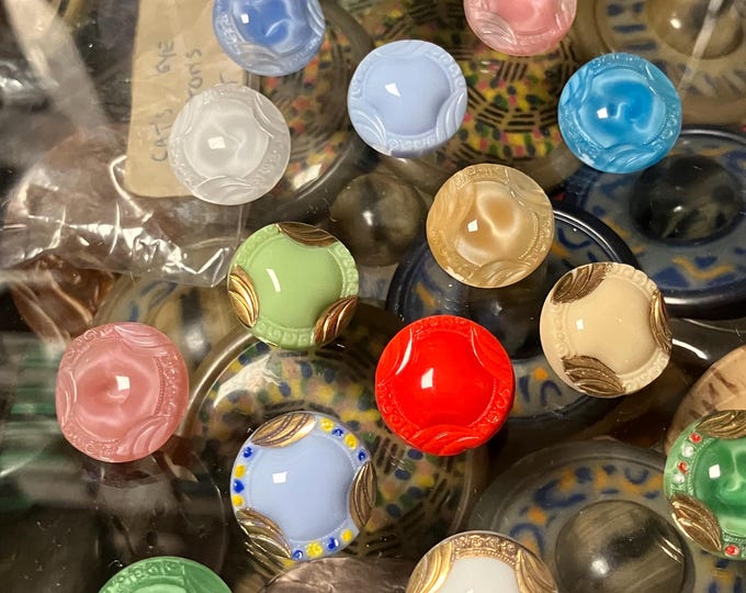 15 Handpainted Glass Buttons - Rare Glass Button Set - 18 Mm - Etsy