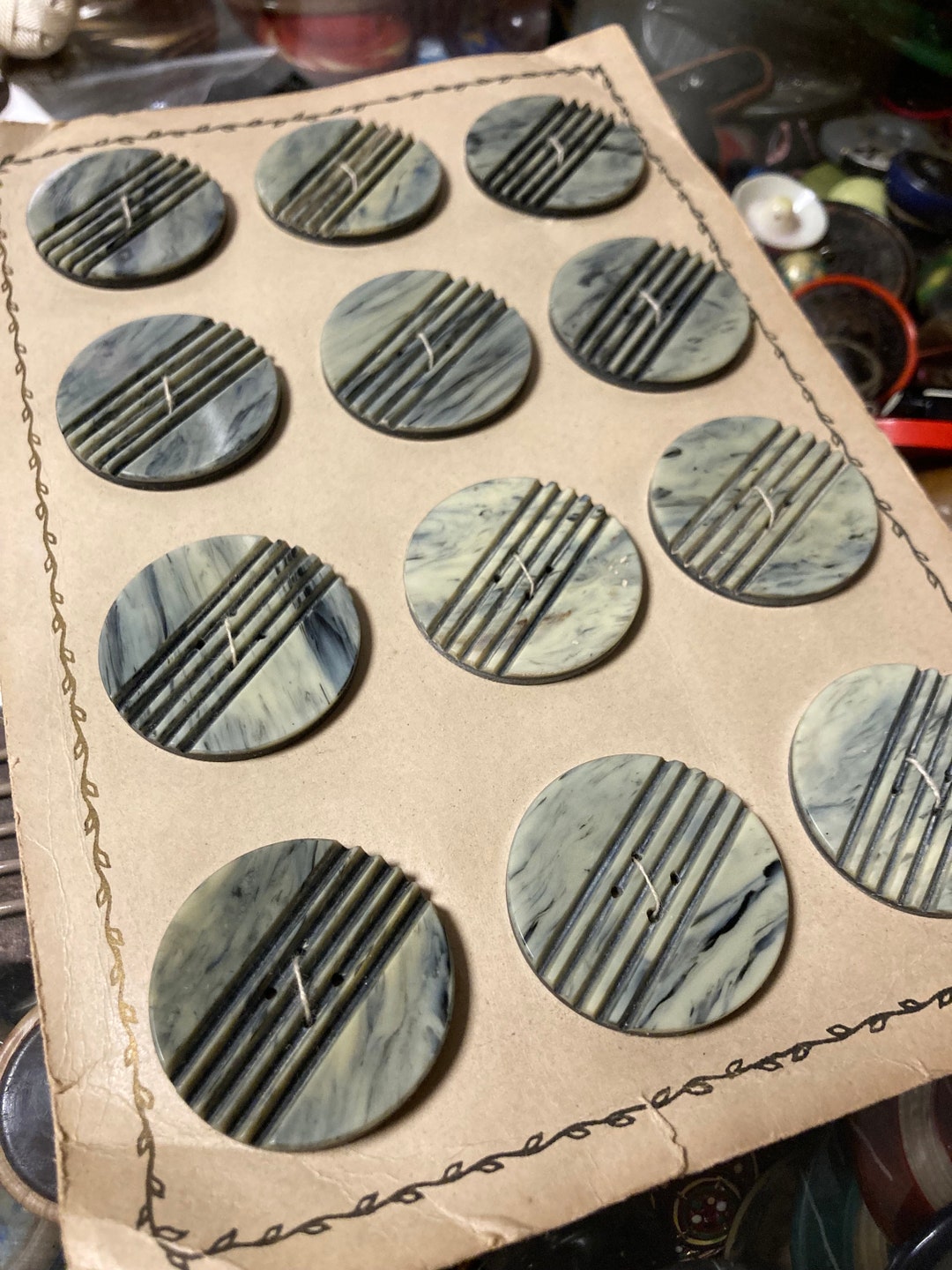 12 Old Vintage Galalith Buttons on a Sample Card German Production 33 ...