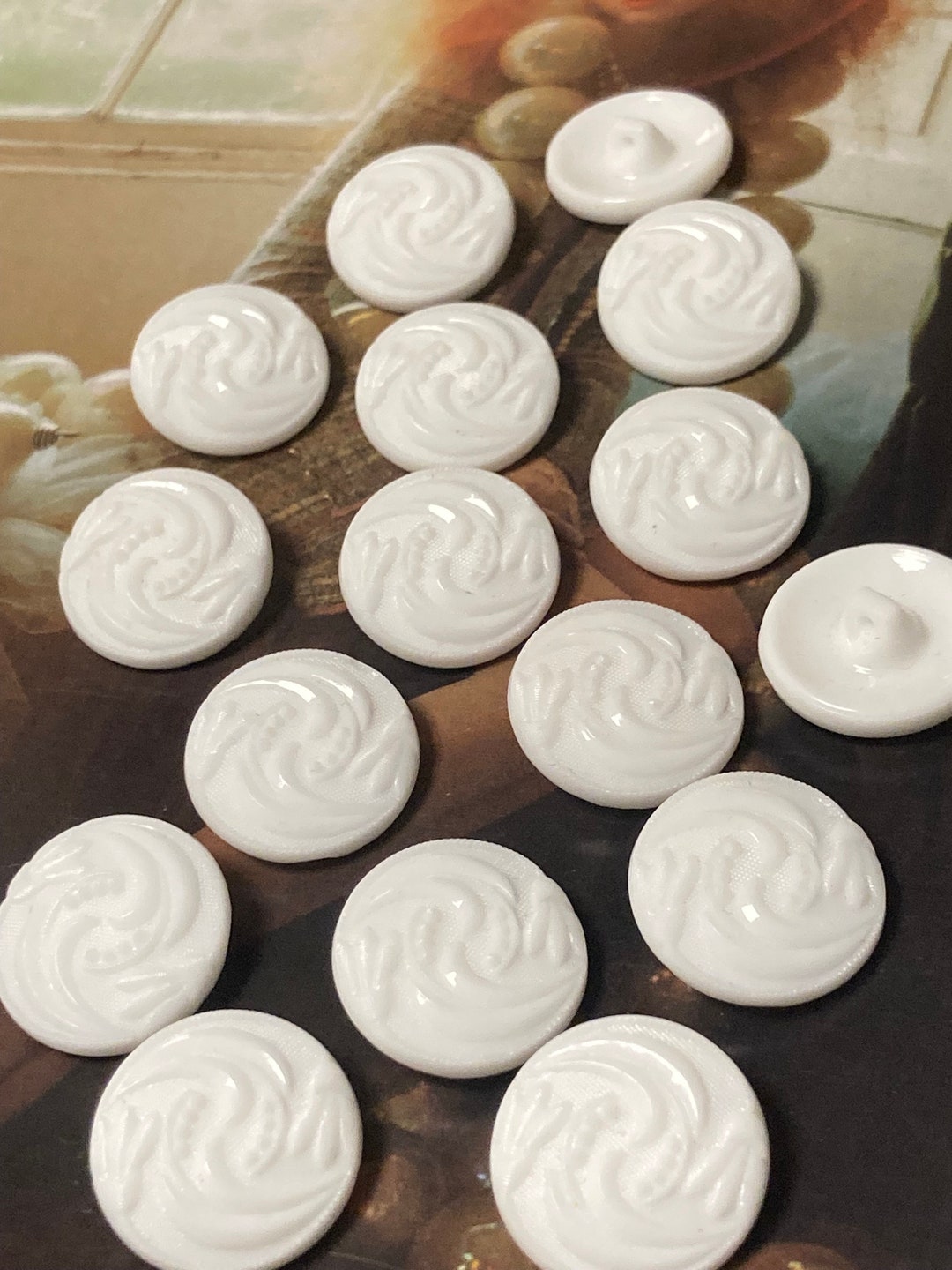 15 White Opaque Glass Buttons - 22 Mm - Etsy