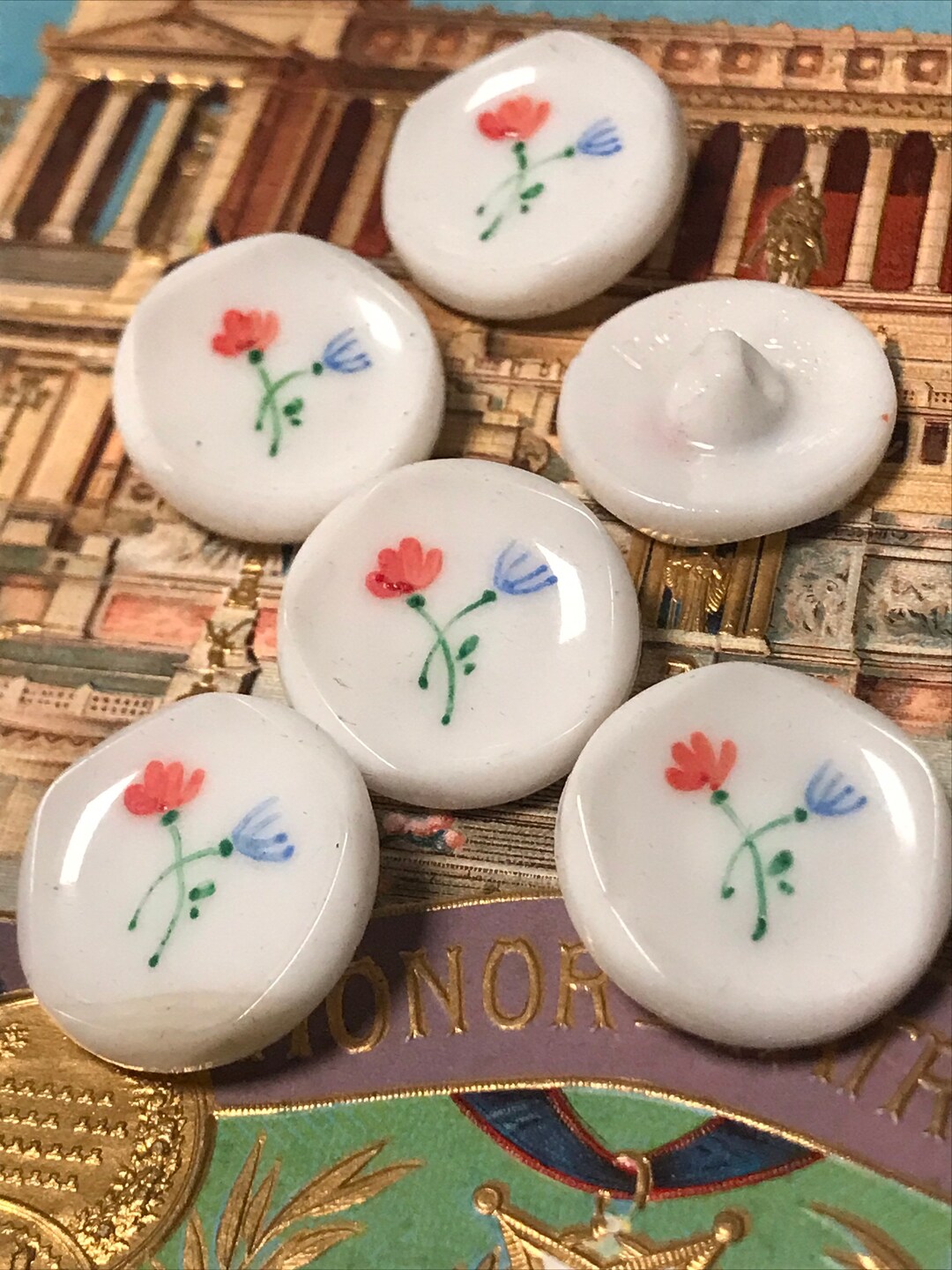 6 Habdpainted Opaque Glass Buttons 22 Mm - Etsy