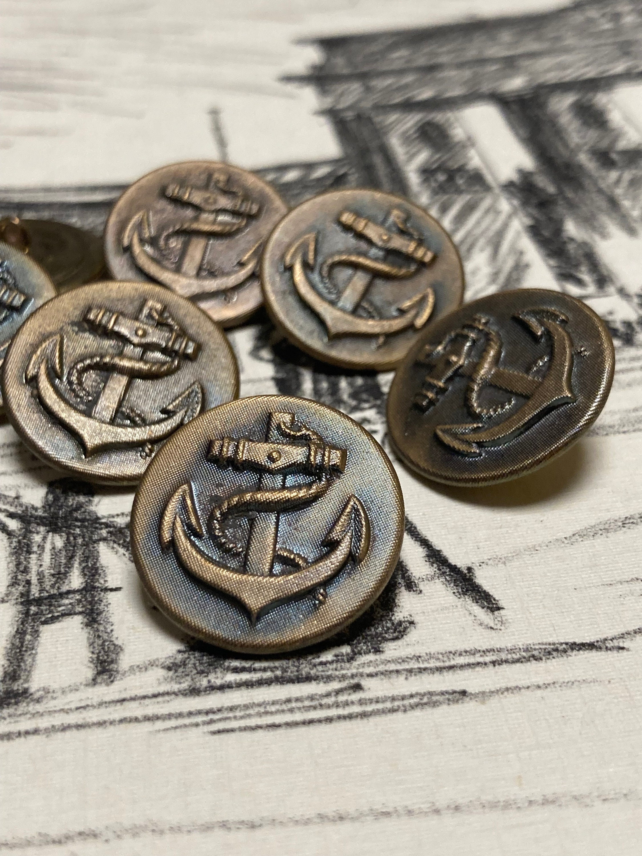 6 Old Metal Anchor Buttons Marine Maritim Buttons 22 Mm - Etsy