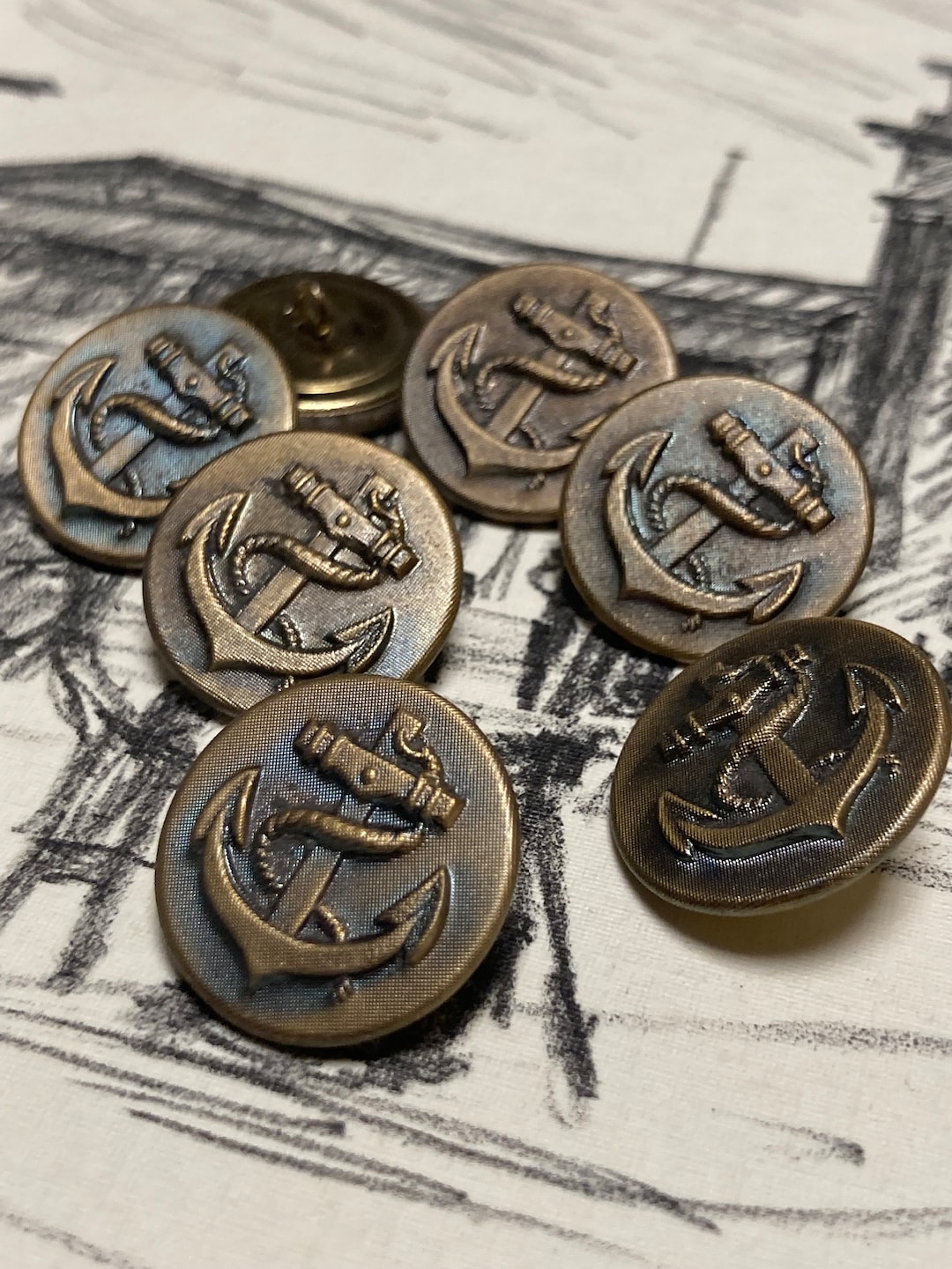 6 Old Metal Anchor Buttons - Marine Maritim Buttons - 22 Mm - Etsy