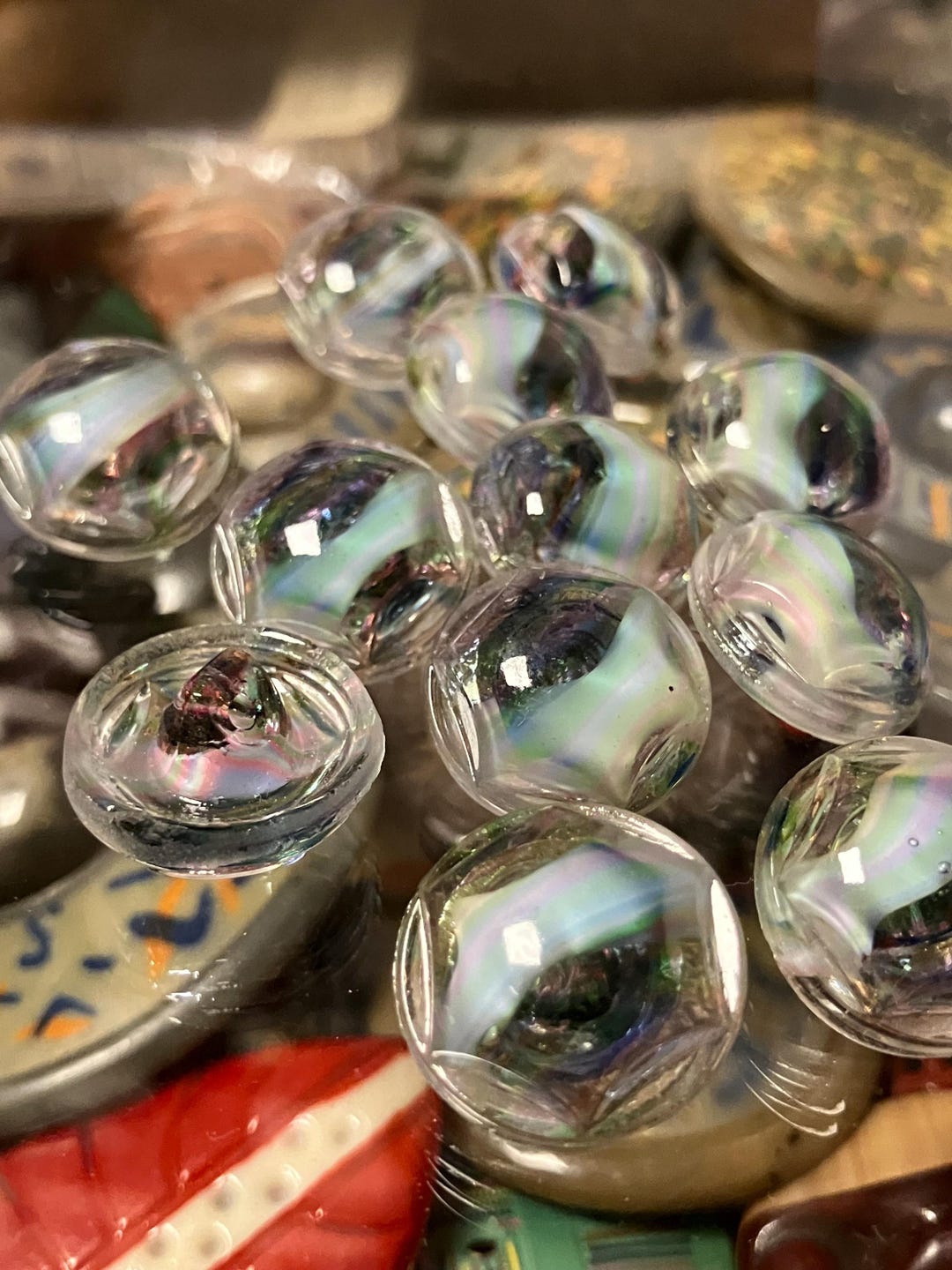 12 Colorful Pressed Old Glas Buttons - Rainbow Glasbuttons - 18 Mm - Etsy