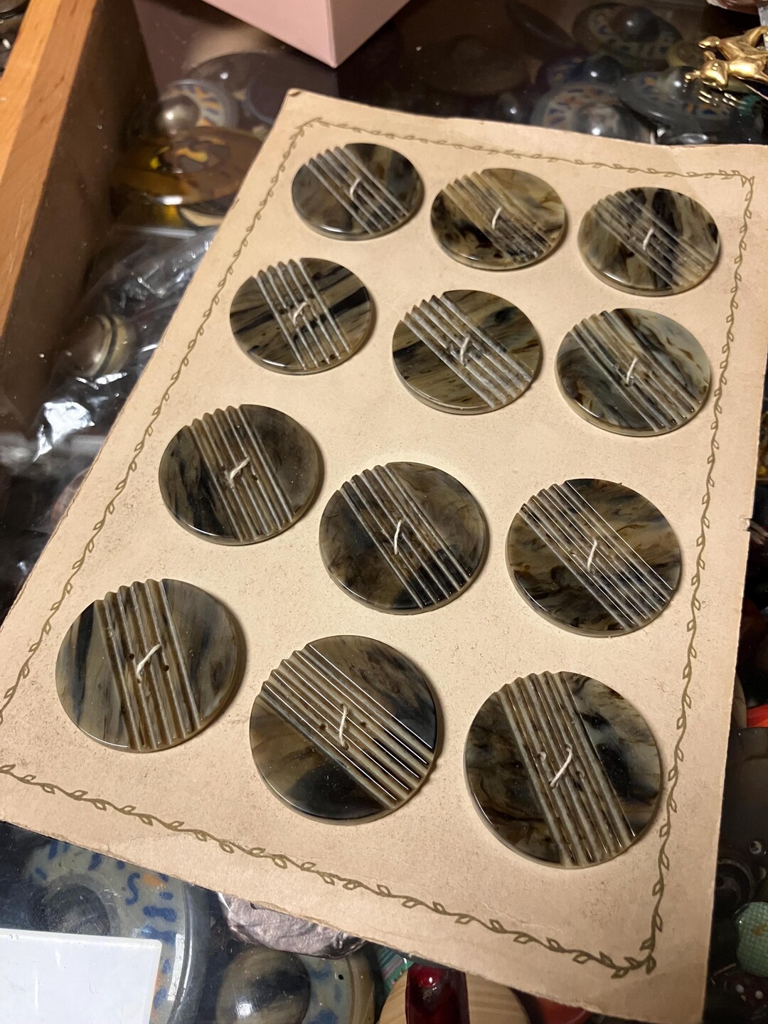 12 Old Vintage Galalith Buttons on a Sample Card - German Production ...