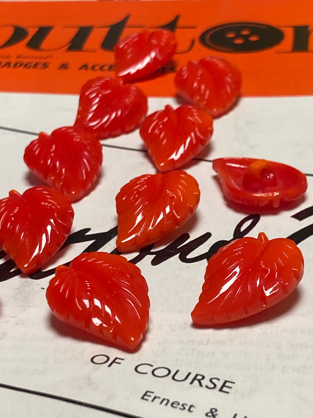 10 Red Glass Buttons Realistic Shape of a Leave - 25 Mm - Etsy