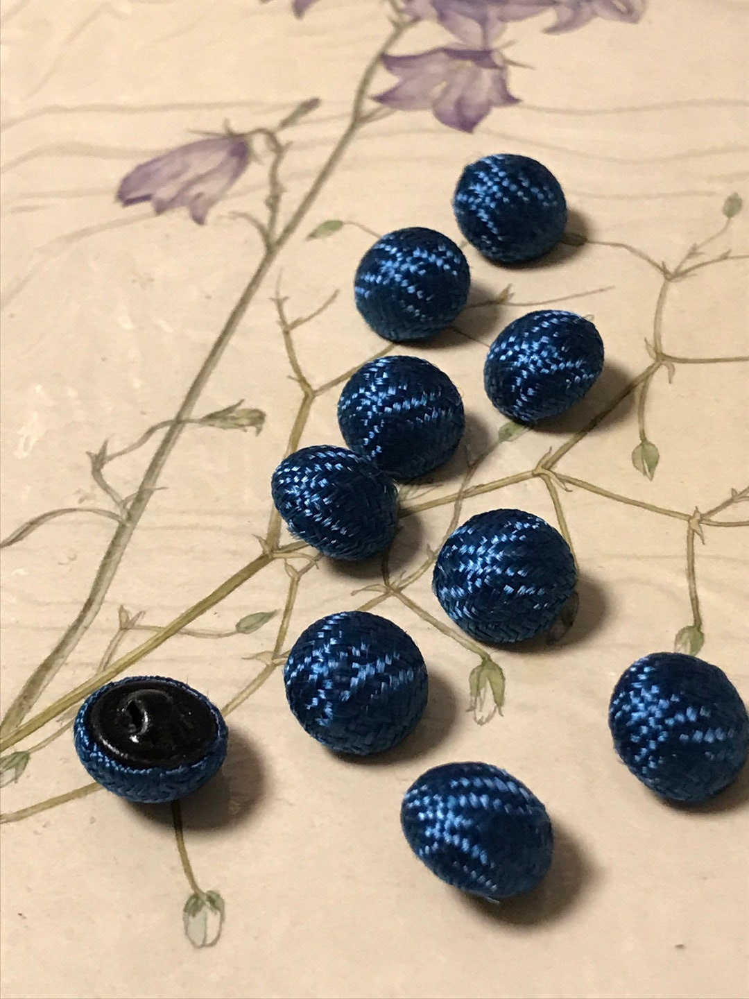 10 Old Fabric Buttons - 11 Mm - French Production - Blue Trimming ...
