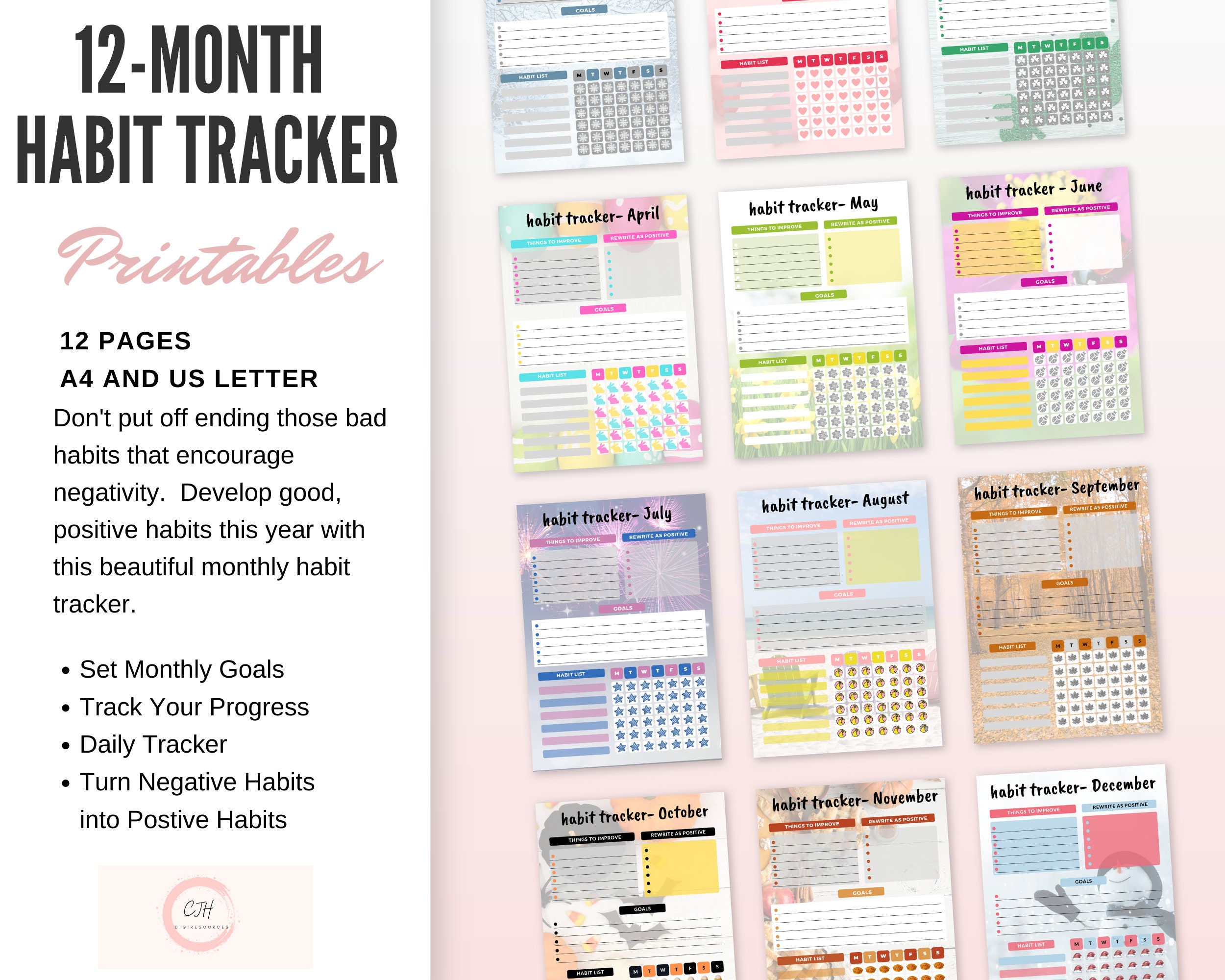 12-month Printable Habit Tracker/yearly Habit Tracker Printable/12 ...